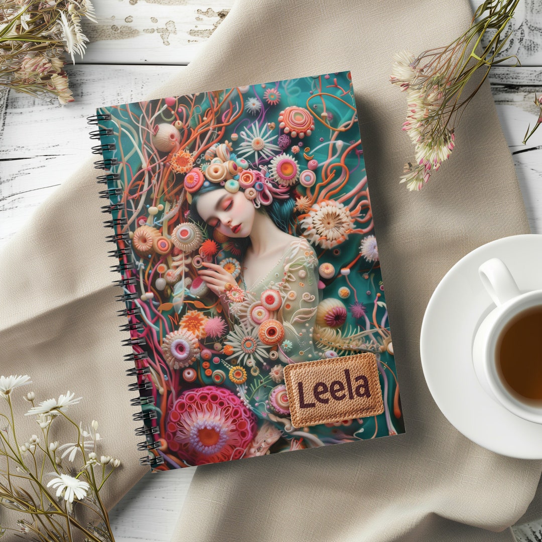 Embroidery Style Notebook, Personalize Notebook, Lined Notebook, Custom ...