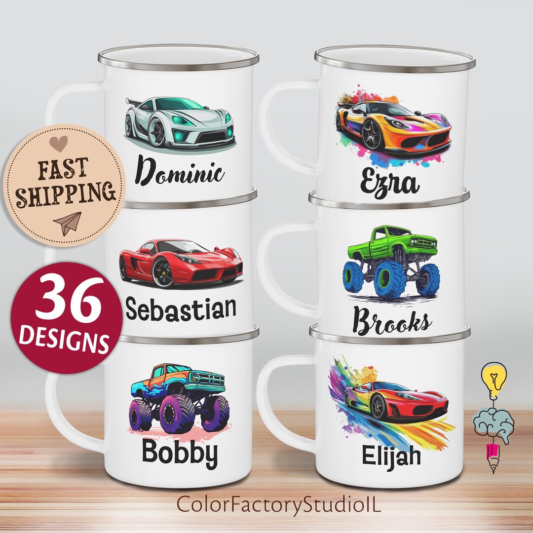 Personalized Racing Car Mug: Monster Truck Enamel Camping Cup - Etsy