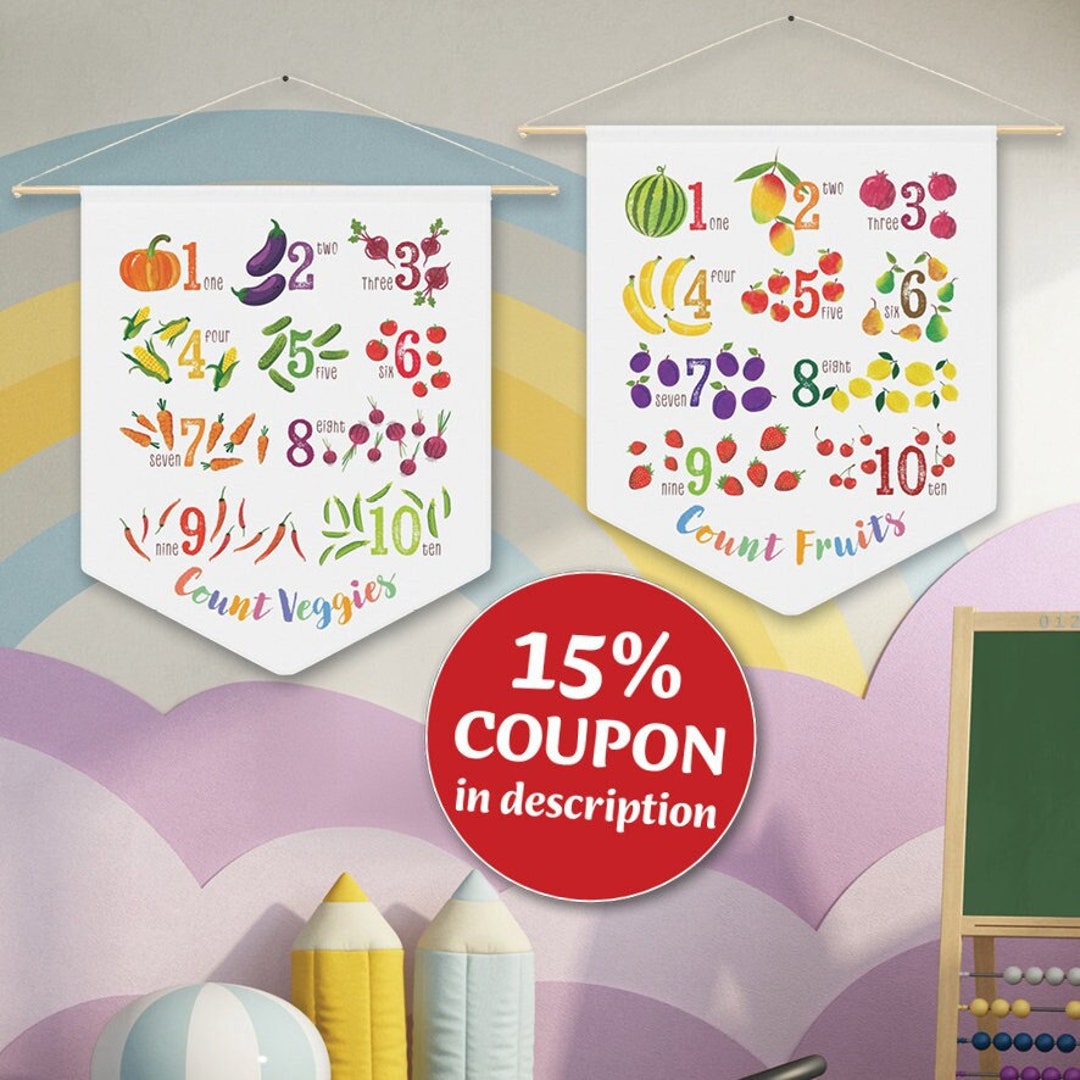 Learning to Count Fruits, Vegetables Counting, Educational Nursery Wall ...