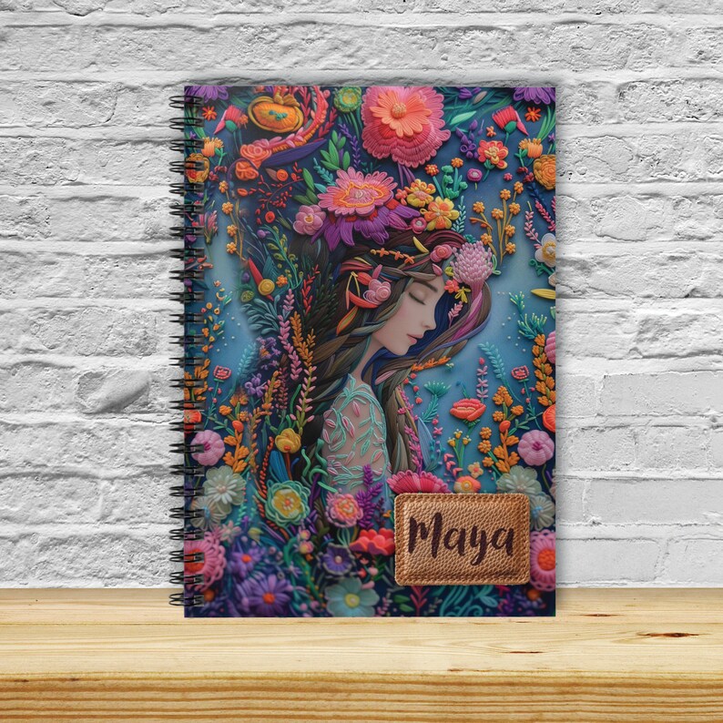 Embroidery Style Notebook, Spiral Notebook, Personalize Notebook, Lined ...