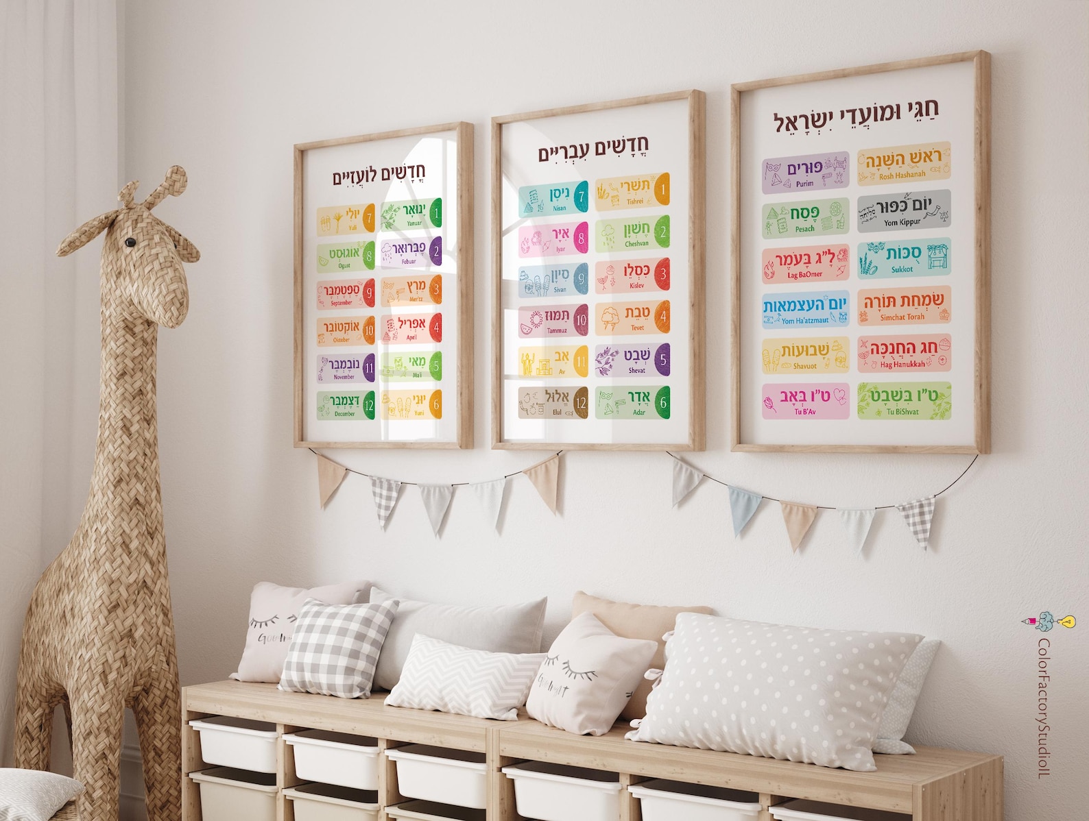 Hebrew Learning Posters, Set of 6 Jewish Classroom Educational Prints ...