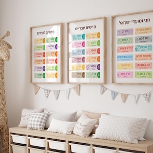 Hebrew Learning Posters, Set of 6 Jewish Classroom Educational Prints ...