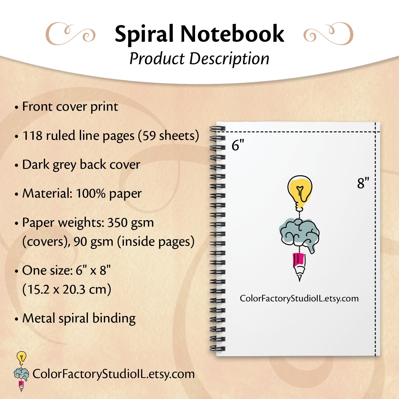 Embroidery Style Notebook, Spiral Notebook, Personalize Notebook, Lined ...