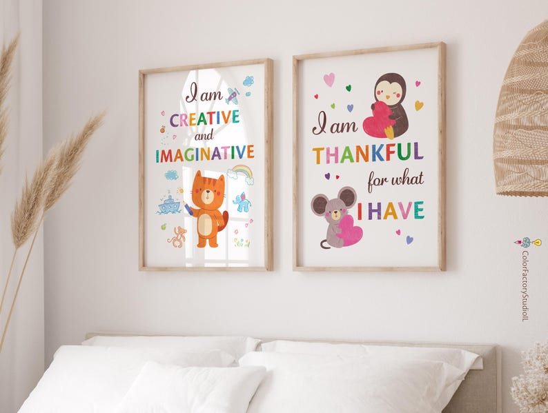 Positive Affirmations for Kids Set of 12 Posters for Elementary School ...