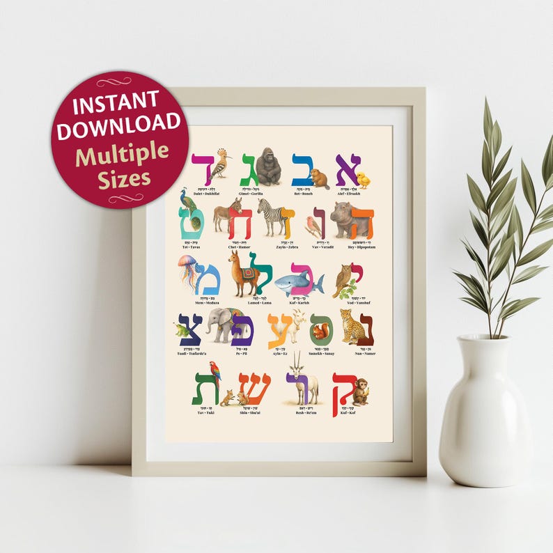 Printable Hebrew Alphabet Animals Poster With Transcription - Alef Bet ...