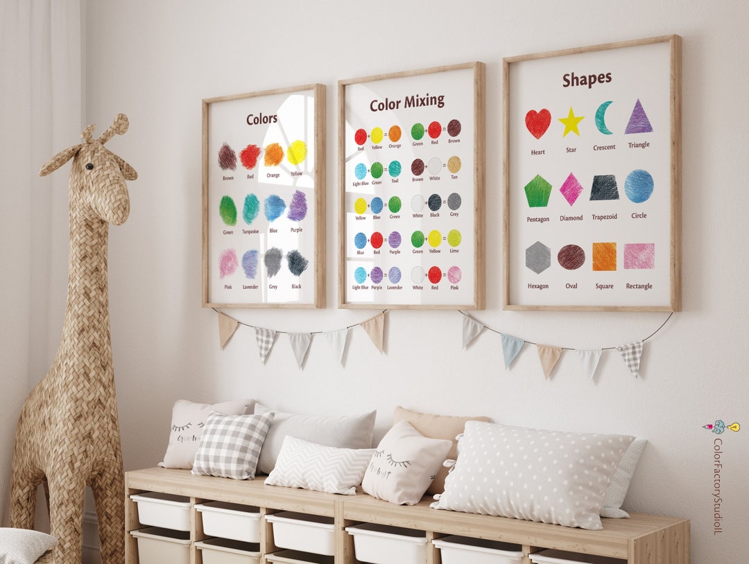 Preschool Educational Posters, Set of English Basics Learning Prints ...