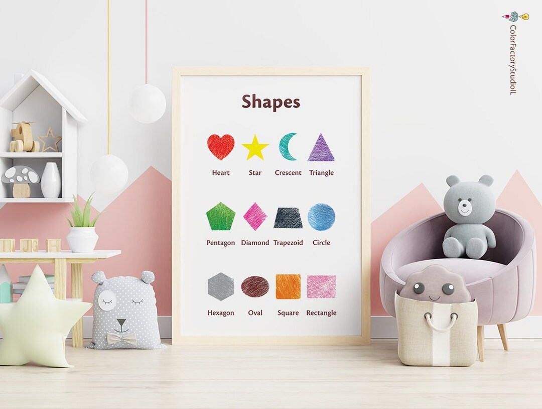 Preschool Educational Poster, English Basic Shapes Learning Print for ...