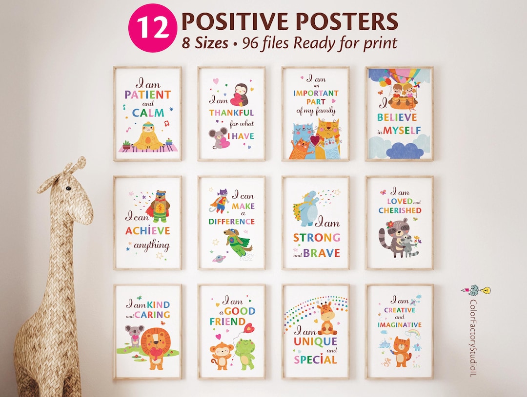 Positive Affirmations for Kids Set of 12 Posters for Elementary School ...