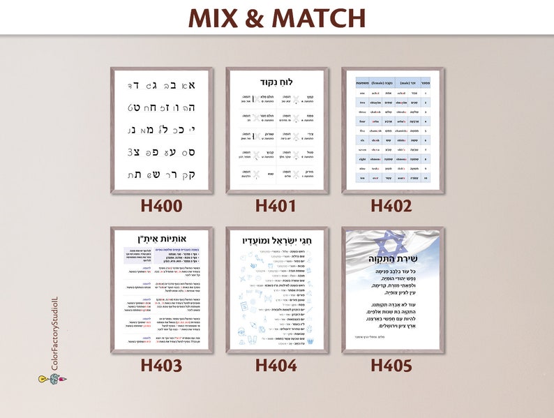 Hebrew Alphabet Letters Learning Chart, Jewish Elementary School Poster ...