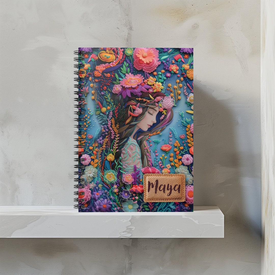 Embroidery Style Notebook, Spiral Notebook, Personalize Notebook, Lined ...