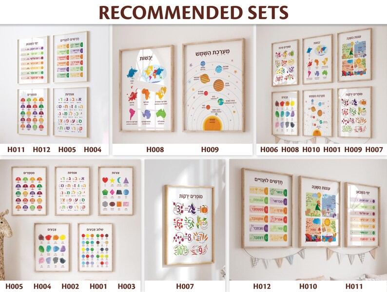 Hebrew Learning Posters, Set of 6 Jewish Classroom Educational Prints ...
