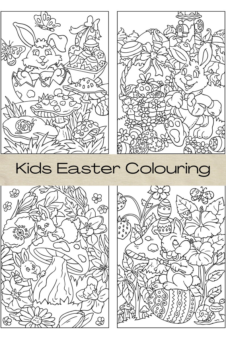 4 Printable Kids Easter Colouring Pages - Etsy