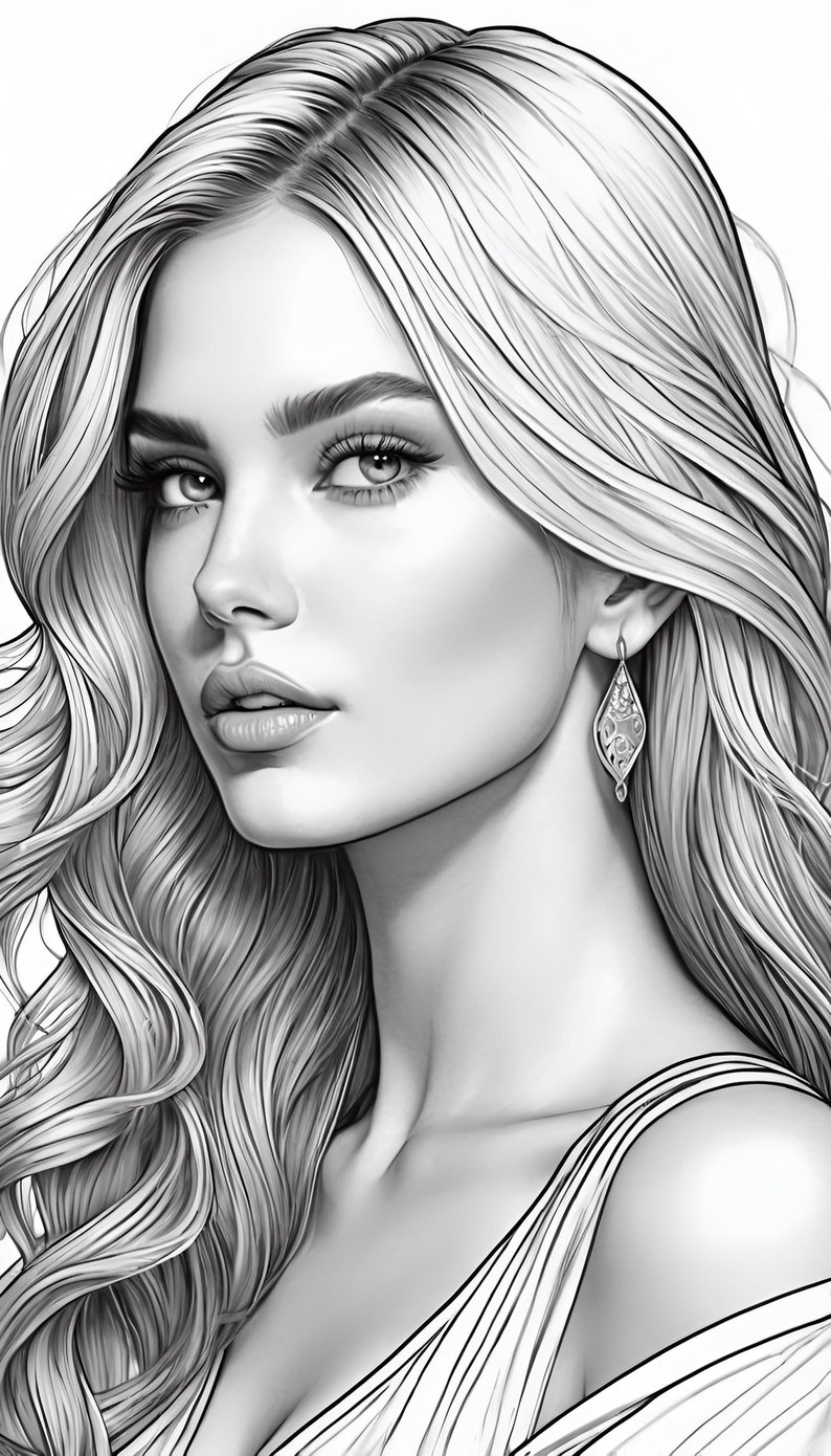 21 Pretty Lady Beautiful Women Hair Coloring Page Book - Etsy