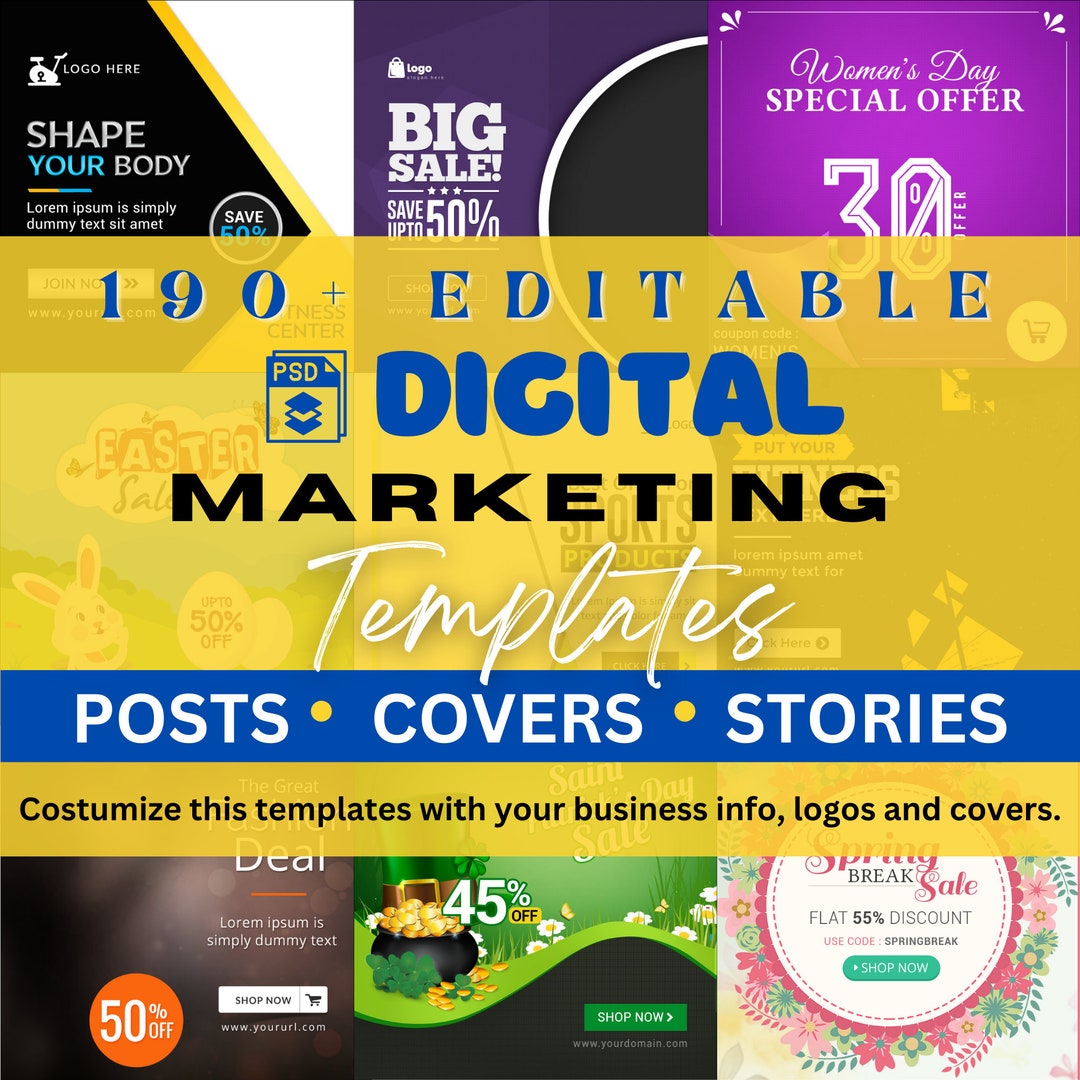 190 Digital Marketing Templates, Business Marketing Templates, Editable ...