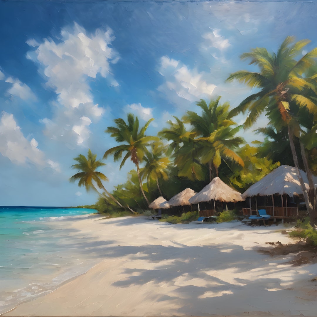 Turks and Caicos Caribbean Oil PAINTING Palm Trees Beach Relaxing Home ...