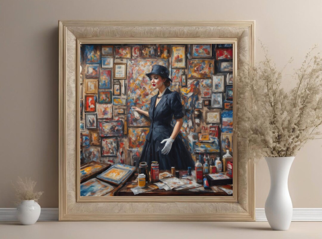 Vintage Glam Pinup Girl Wall Art Oil Painting Retro 1920s Classic Style ...