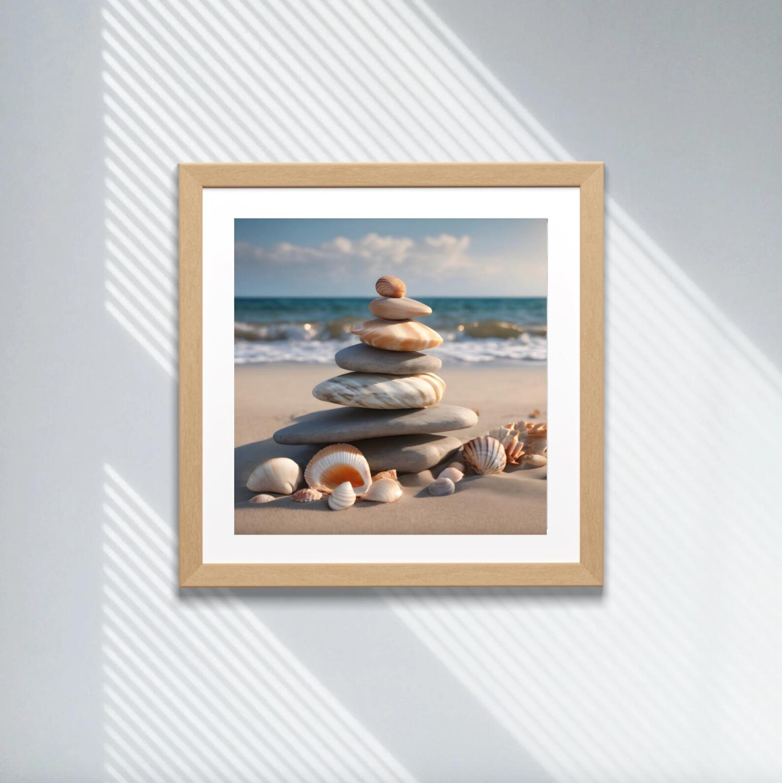 Balancing STONE SEASHELL Zen Wall ART, Beach Pebble Stone Stacked Rocks ...