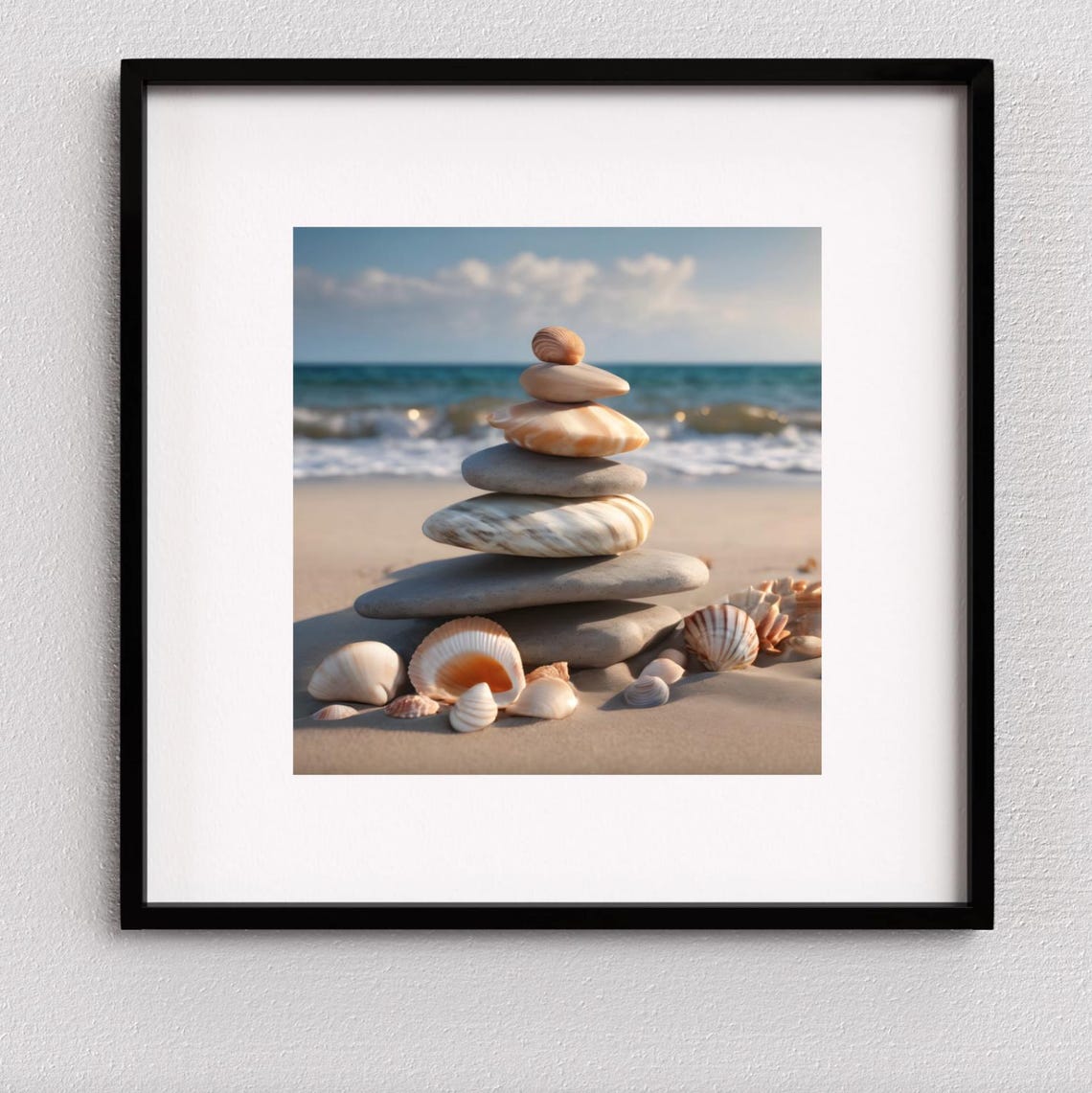 Balancing STONE SEASHELL Zen Wall ART, Beach Pebble Stone Stacked Rocks ...