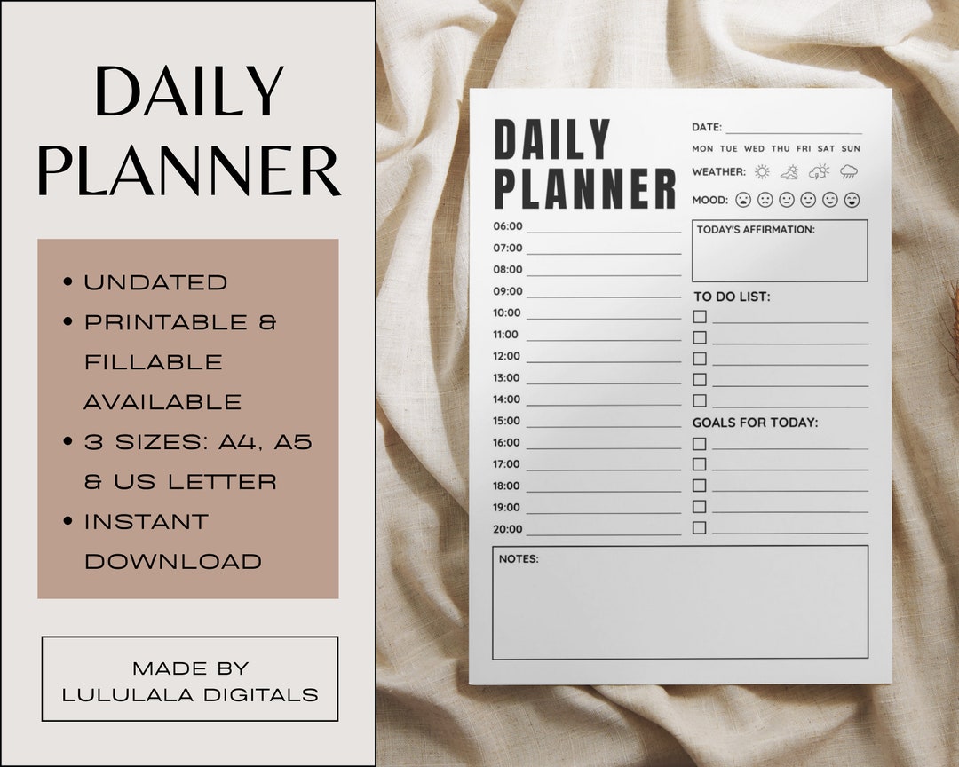Daily Planner Printable, Daily to Do List, Hourly Planner, Undated ...