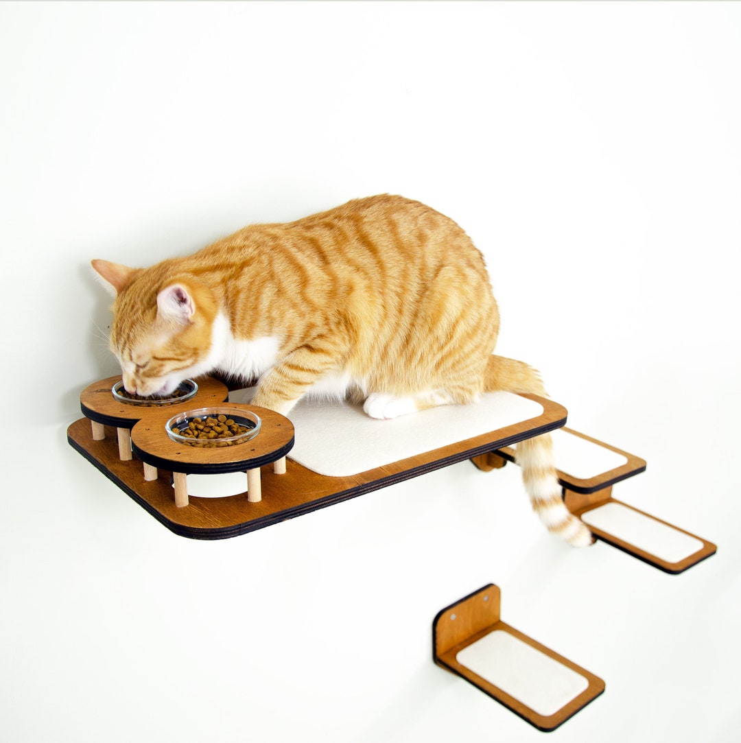Cat Wall Feeding Shelf, Modern Cat Wall Shelves, Cat Play Furniture ...