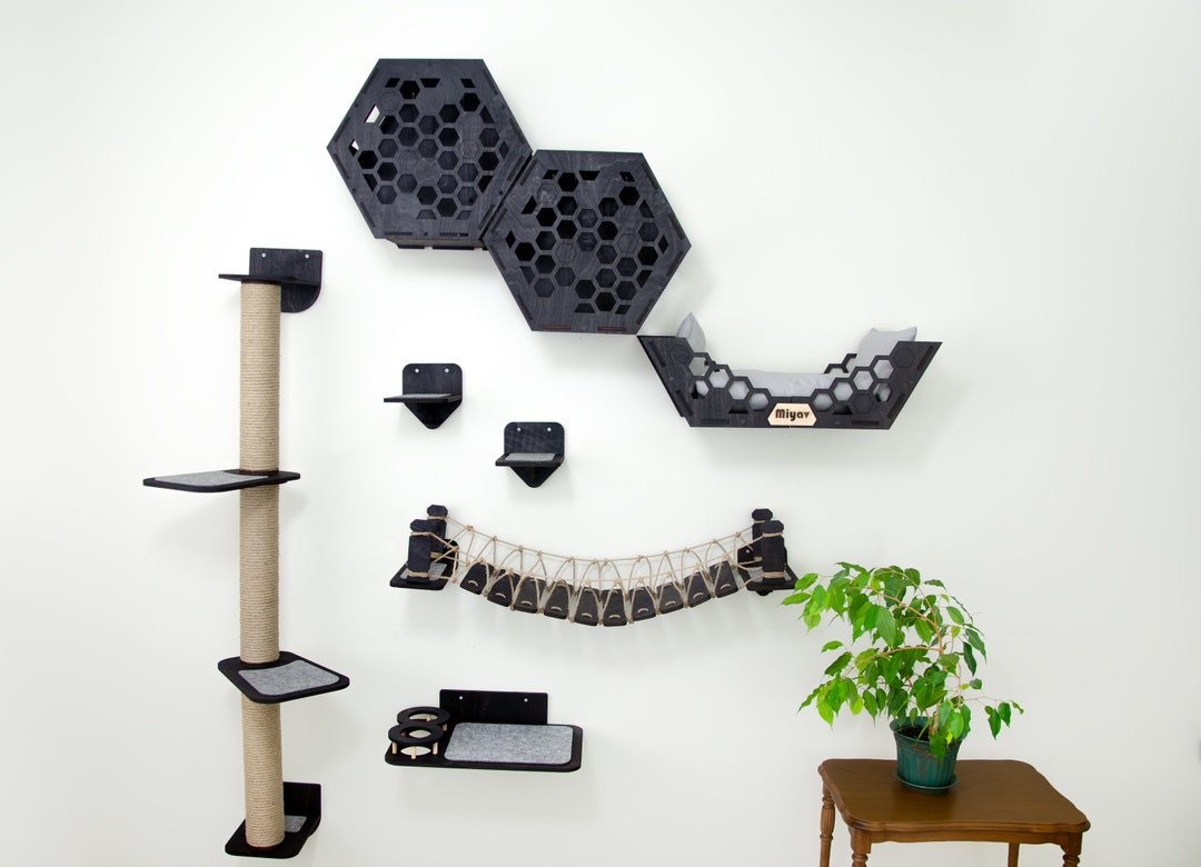 Modern Cat Wall Furniture Set, Cat Wall Shelves, Cat Scratching Post ...