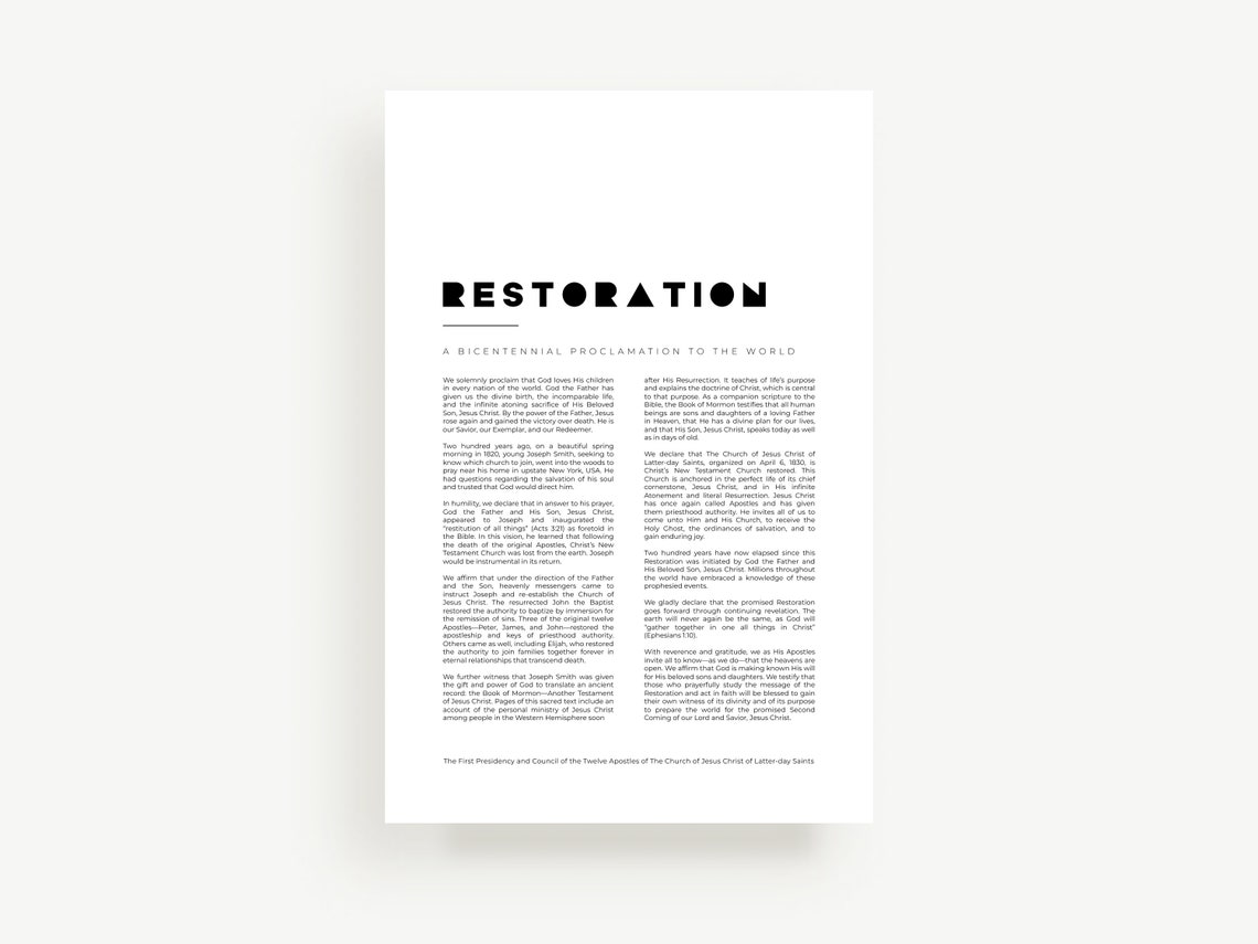 Family Proclamation, Living Christ and Restoration Proclamation Bundle ...