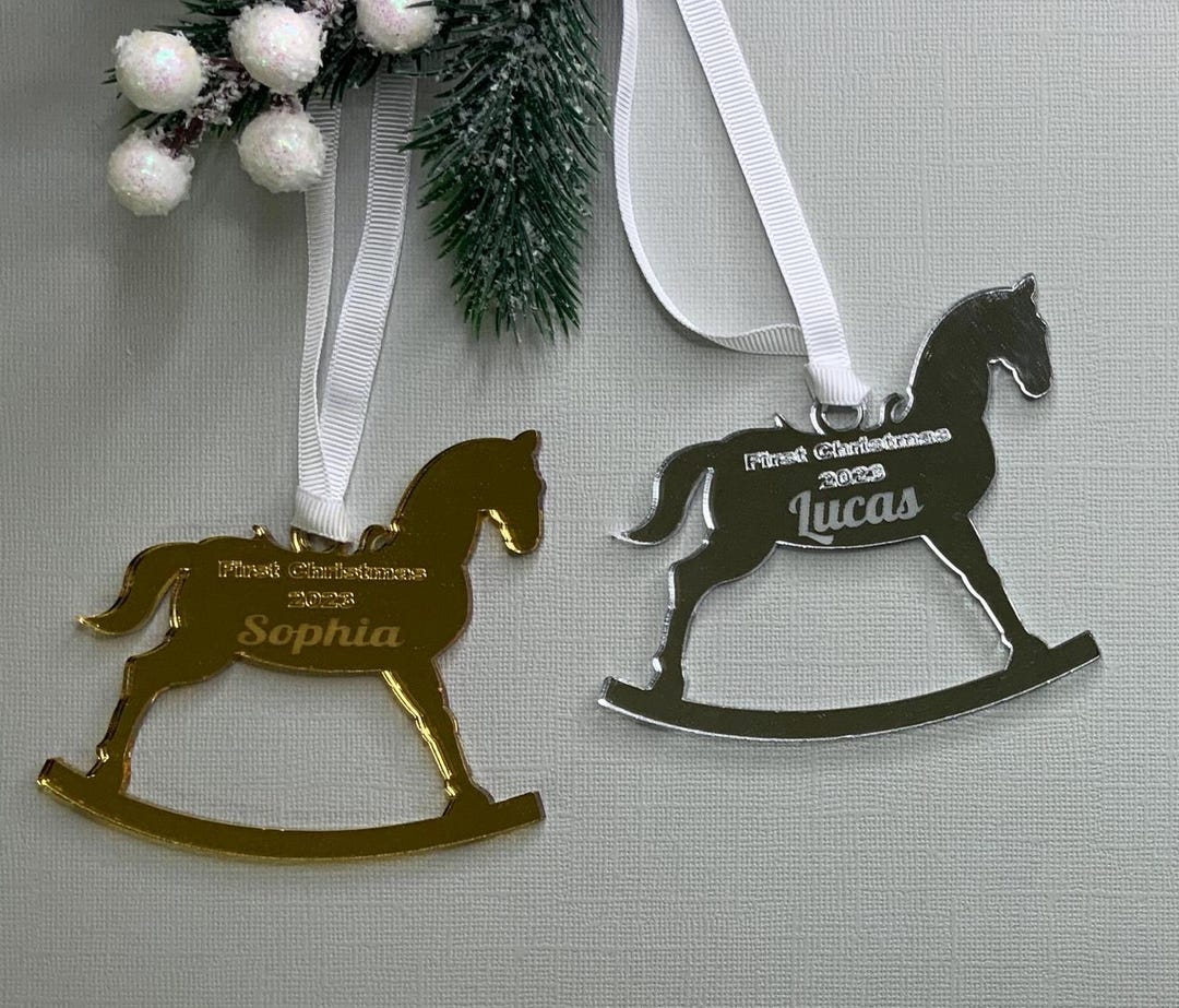Personalised Gold/silver Acrylic Rocking Horse Hanging Decoration ...