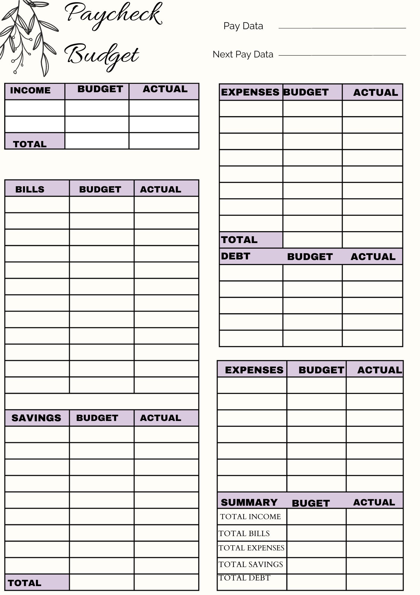 Paycheck Budget Planner Printable PDF Budget Template for - Etsy
