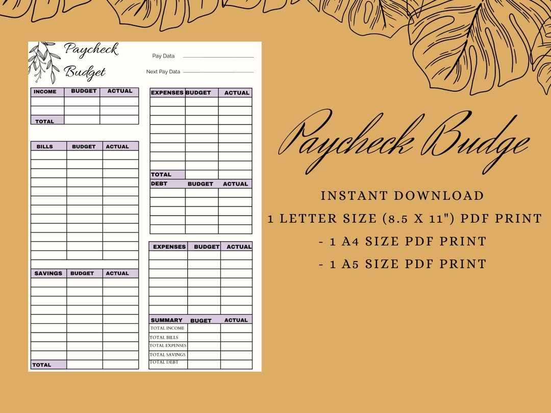 Paycheck Budget Planner Printable PDF | Budget Template for Excel ...
