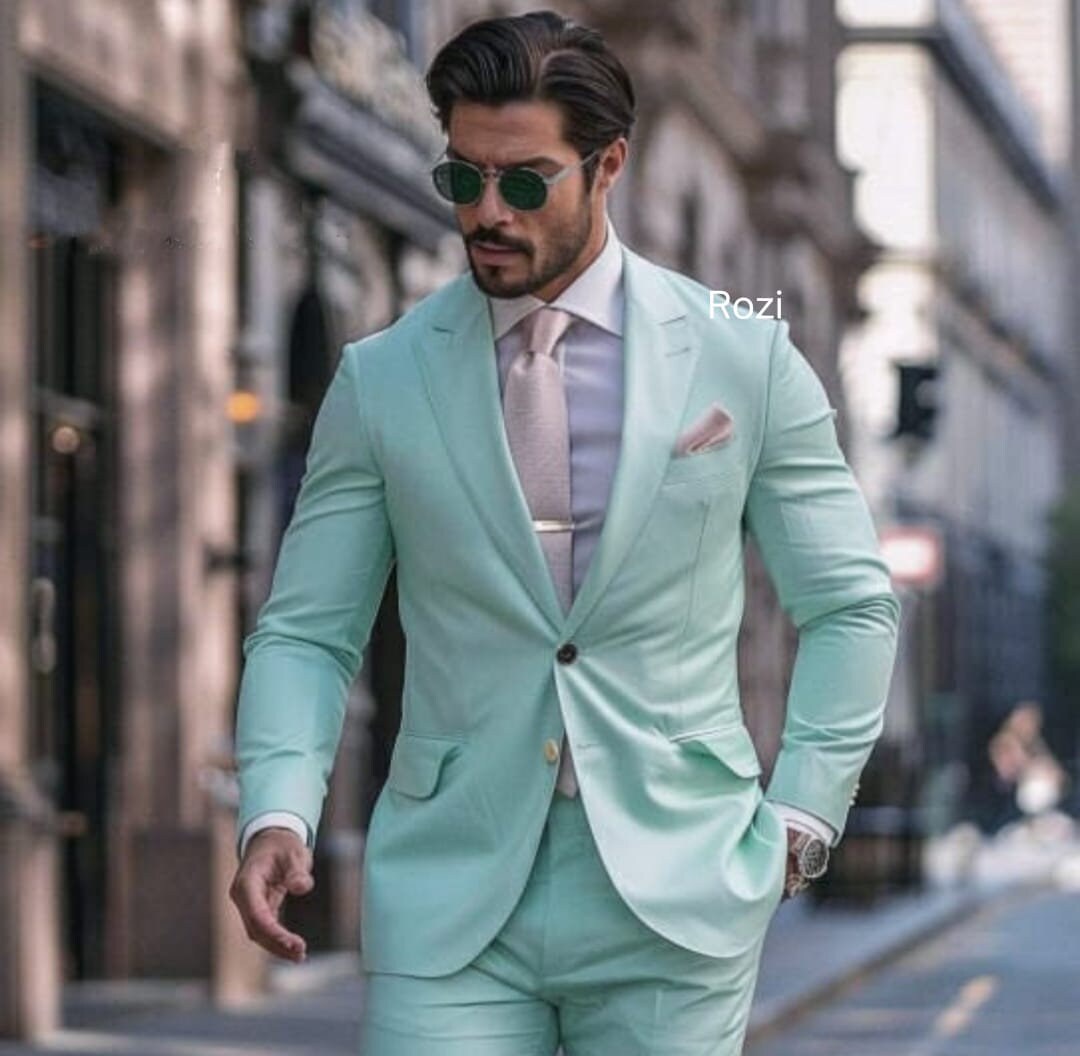 Men Suit Mint Green Two Piece Men Suit for Wedding, Engagement, Prom ...
