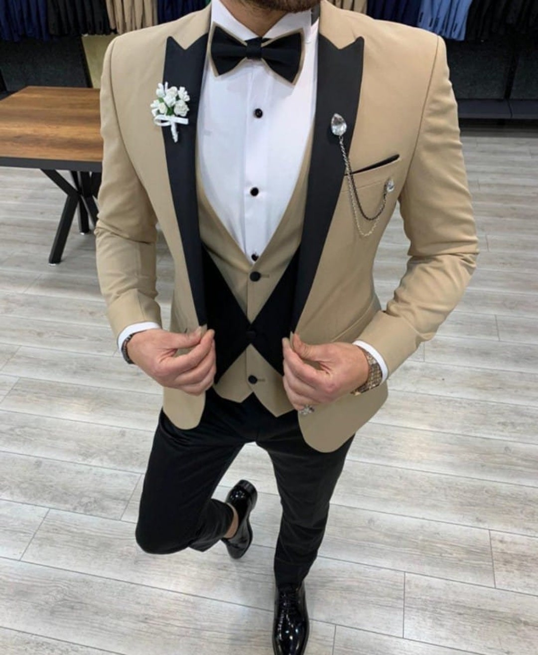 Brown Three Piece Suit, Tuxedo Wedding Suits for Men, Bespoke Wedding ...