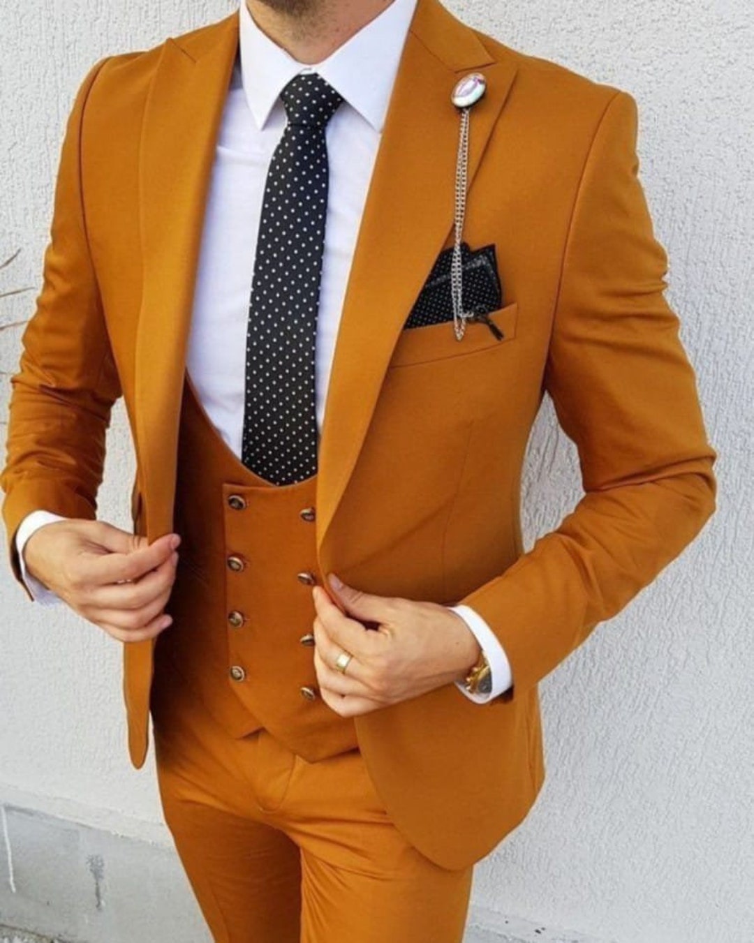 Men Suit Mustard Yellow Three Piece Men Suit for Wedding, Engagement ...