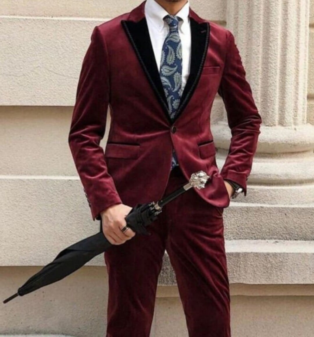 Maroon Velvet Suit for Men, Elegant Wear for Office Wear, Party Wear ...