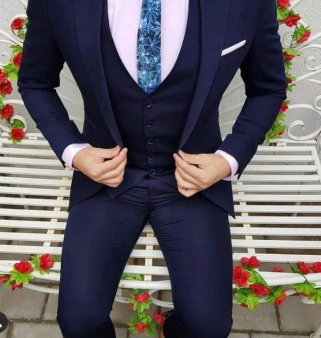 Men Suit Navy Blue Three Piece Men Suit for Wedding, Engagement, Prom ...