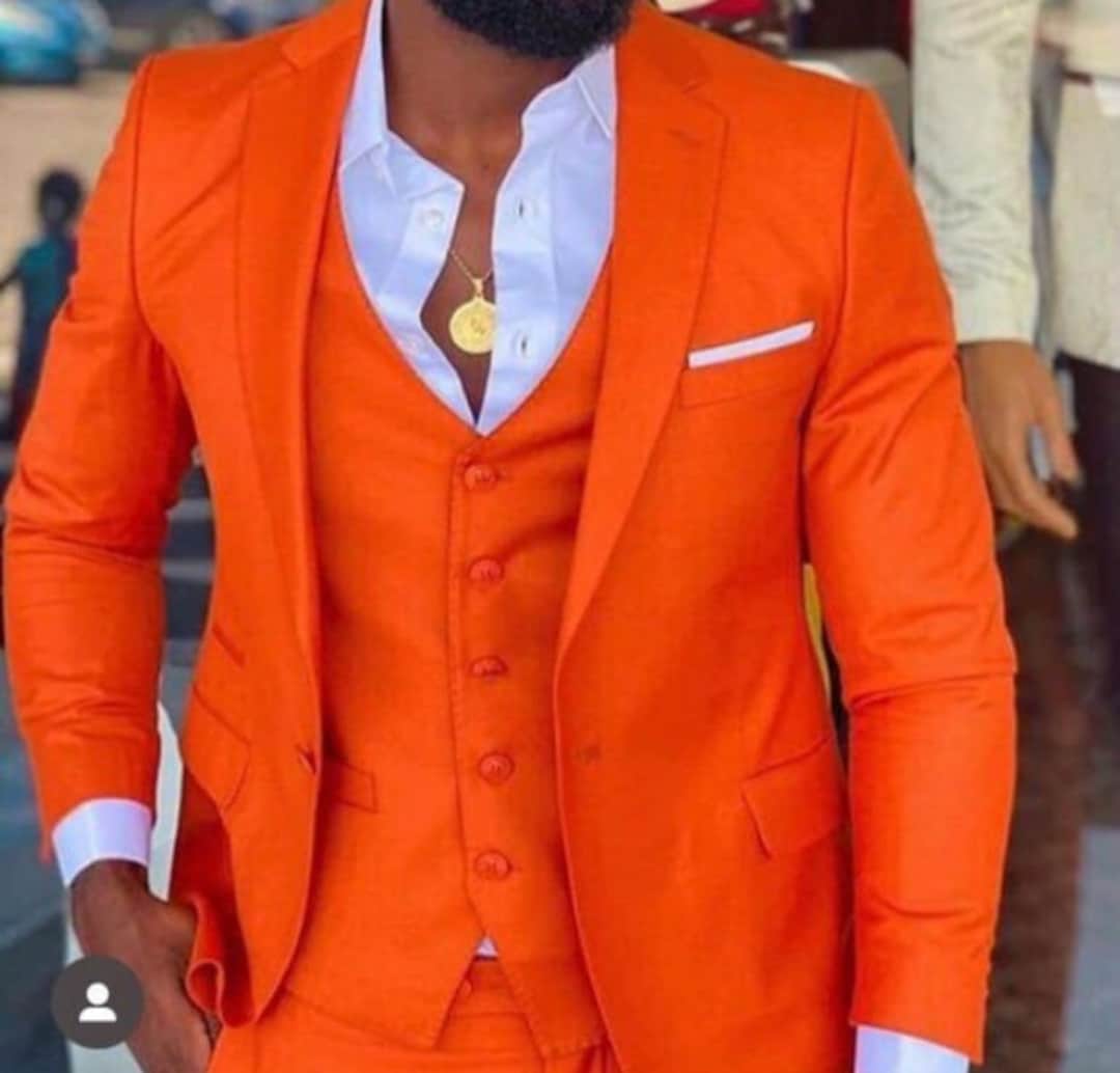 Men Suit Orange Three Piece Men Suit for Wedding, Engagement, Prom ...