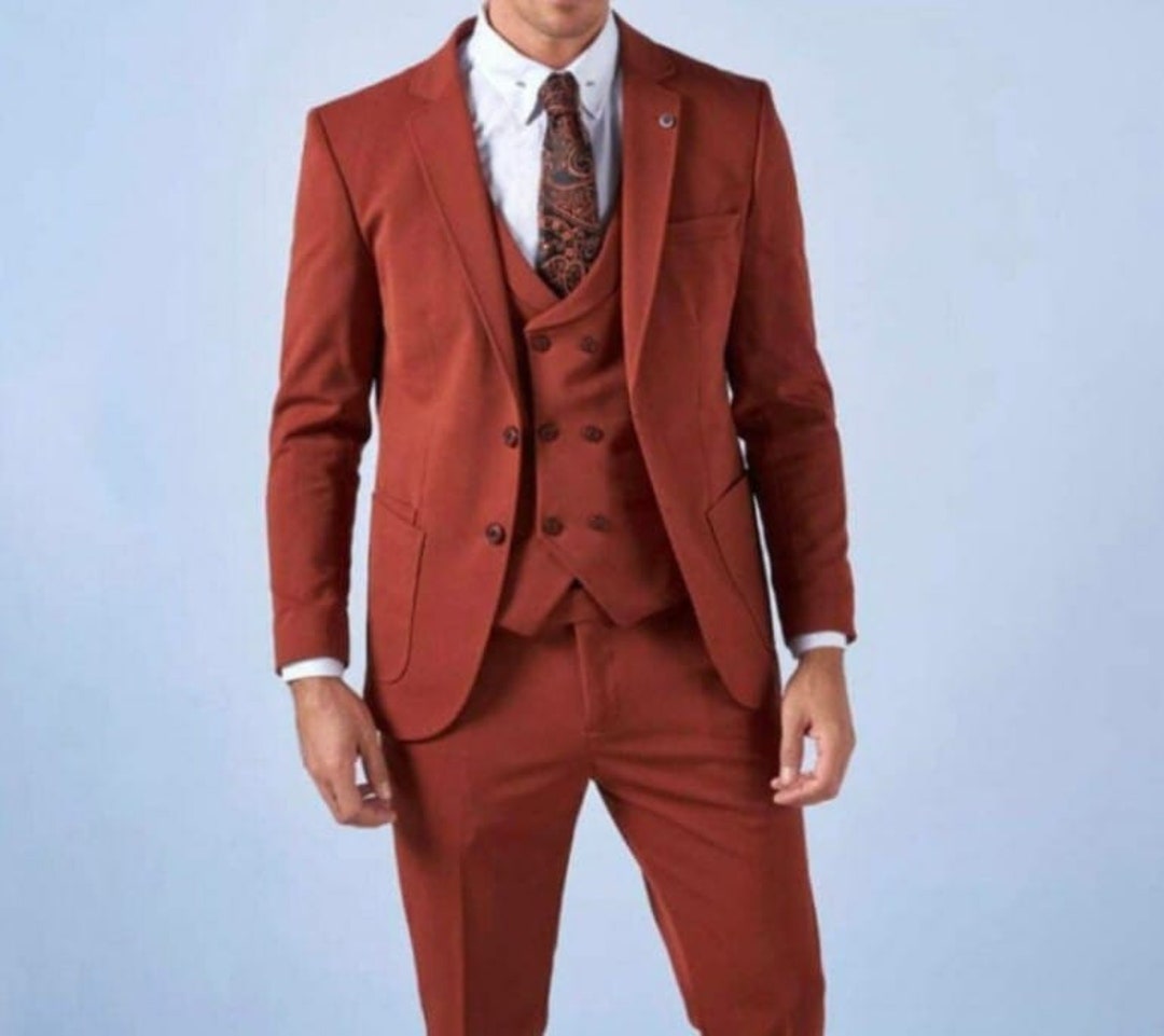 Man Rust 3 Piece Suits Wedding Suit Grooms Wear Suit One Button Suit ...