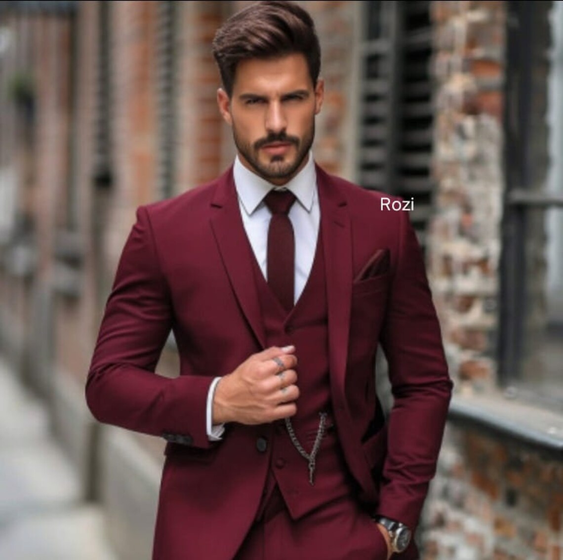 Men Wear Maroon Suit Three Piece Slim Fit Men Suit for Wedding ...