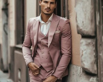Men's Premium Dusty Rose Suit, 3 Piece Suit Wedding, Party Wear Outfits ...