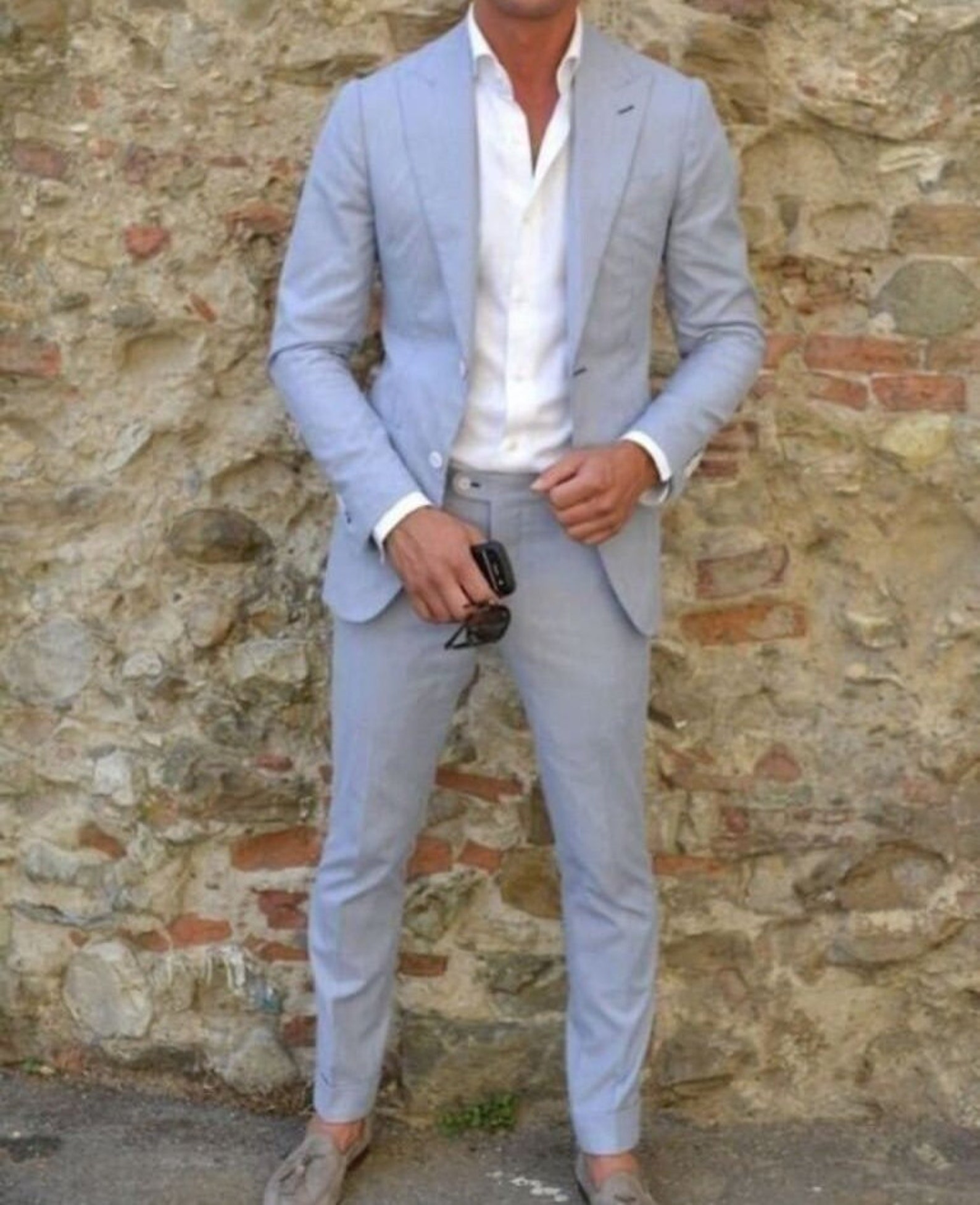 Men Linen Suit Blue Linen Suit Beach Wedding Suit Linen Suit Groomsmen