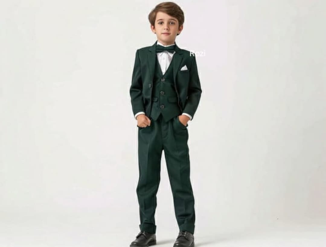 Kid's Boy's Fashion Dark Green Suits, Boys Elegant 3 Piece Suits ...