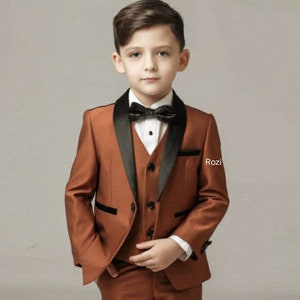 Kid's Boy's Stylish Rust Suits, Boys Elegant 3 Piece Suits, Toddler ...