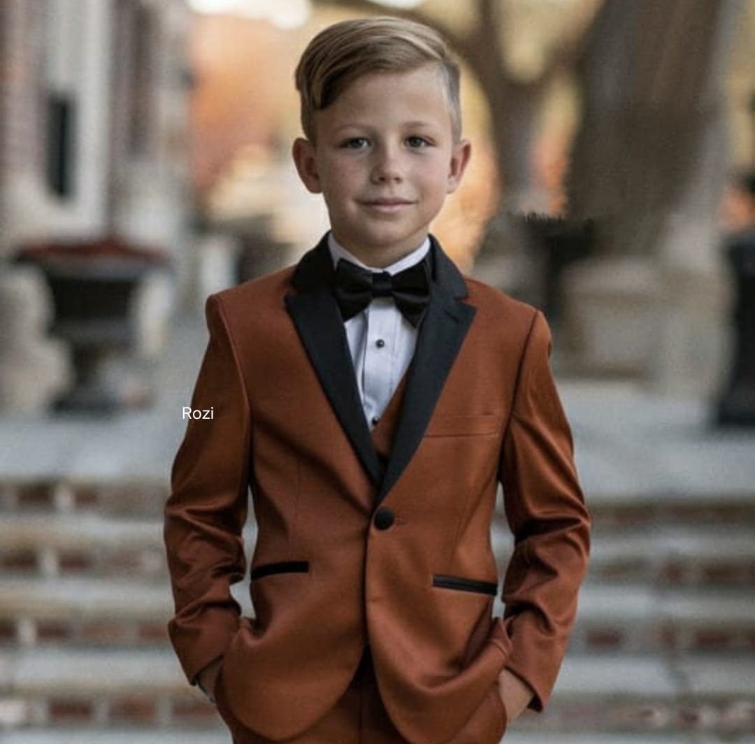 Rust Slim Fit Suits, Boys Elegant 3 Piece Suits, Toddler Suits, Wedding ...