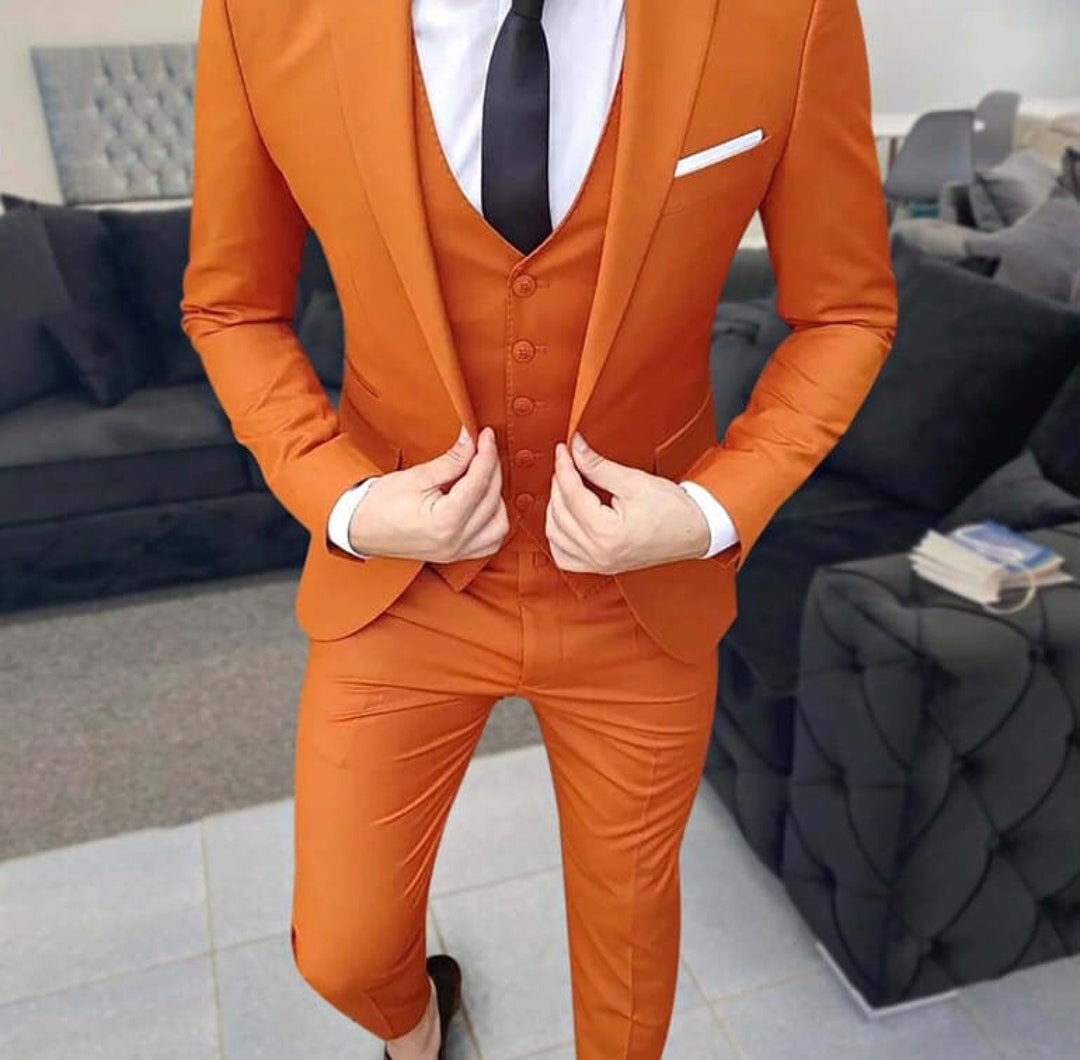 Men Orange Suits for Men, Suits 3 Piece Slim Fit Suits, One Button ...