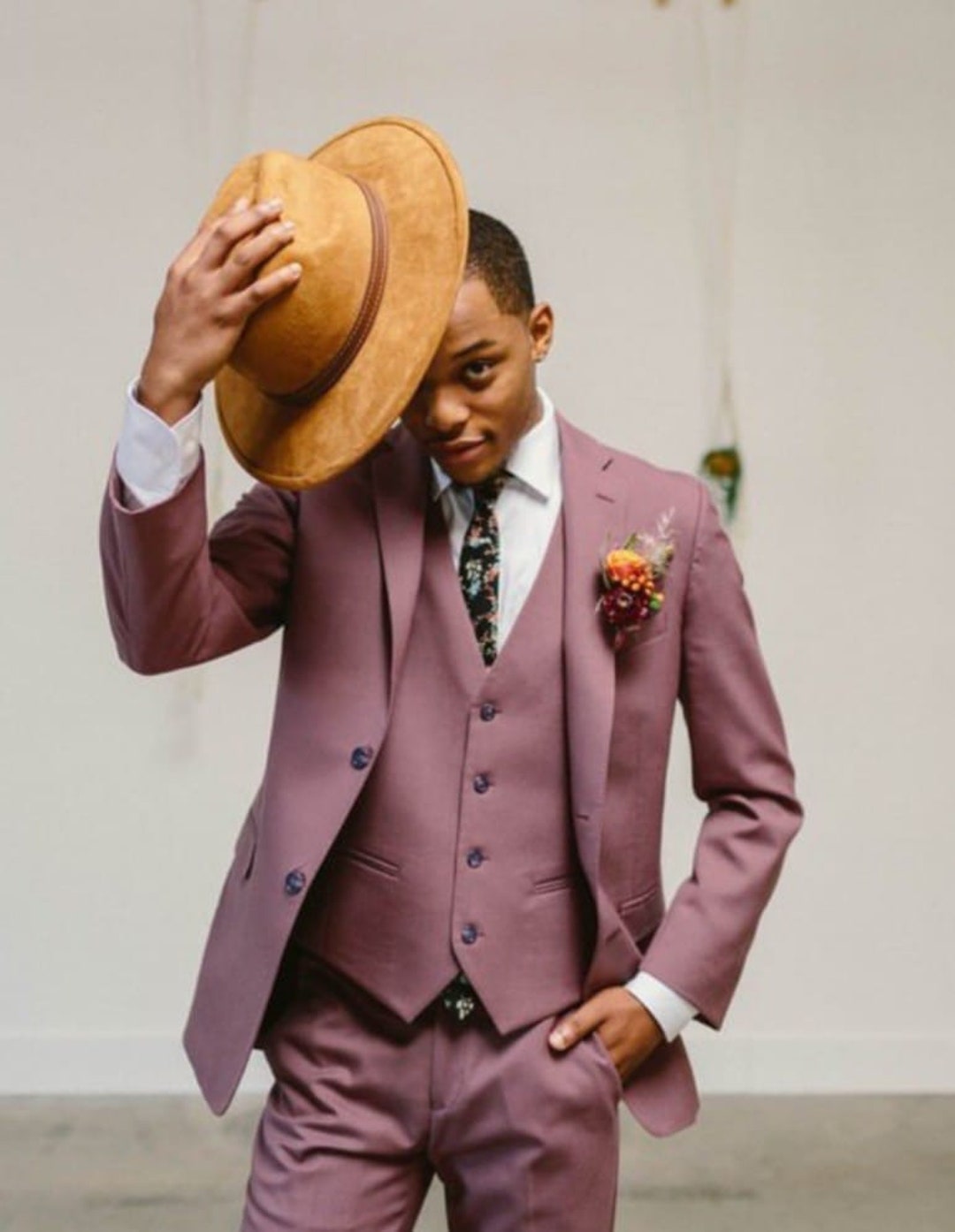 Men Classic Suit Elegant Three Piece Pink Mens Suit for - Etsy