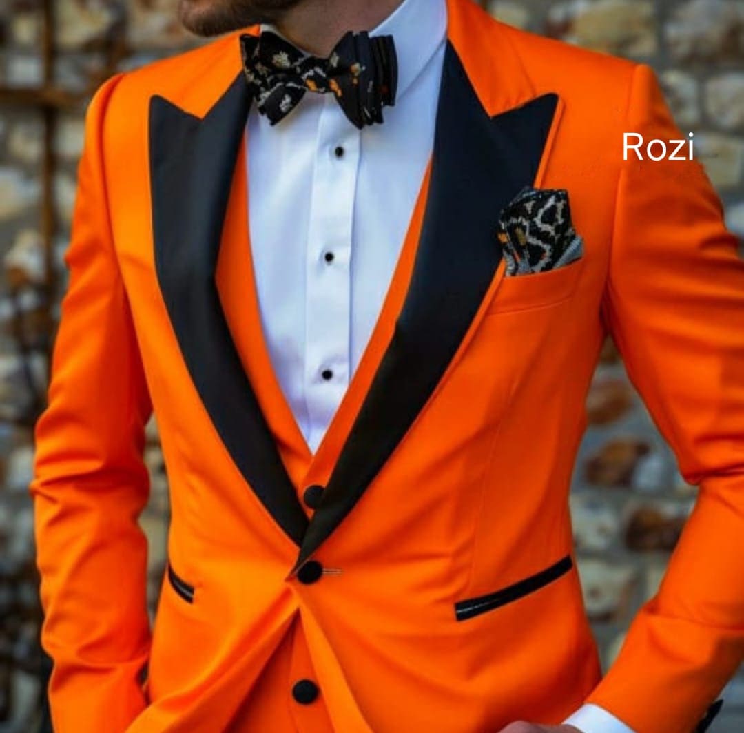 Men Suit Orange Three Piece Men Suit for Wedding, Engagement, Prom ...