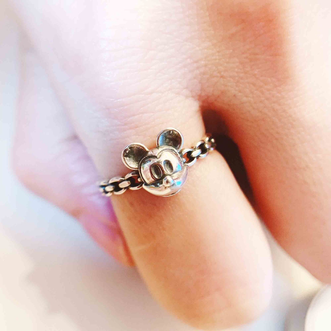 S925 Silver Mickey Mouse Ring Stackable Band Open Adjustable - Etsy