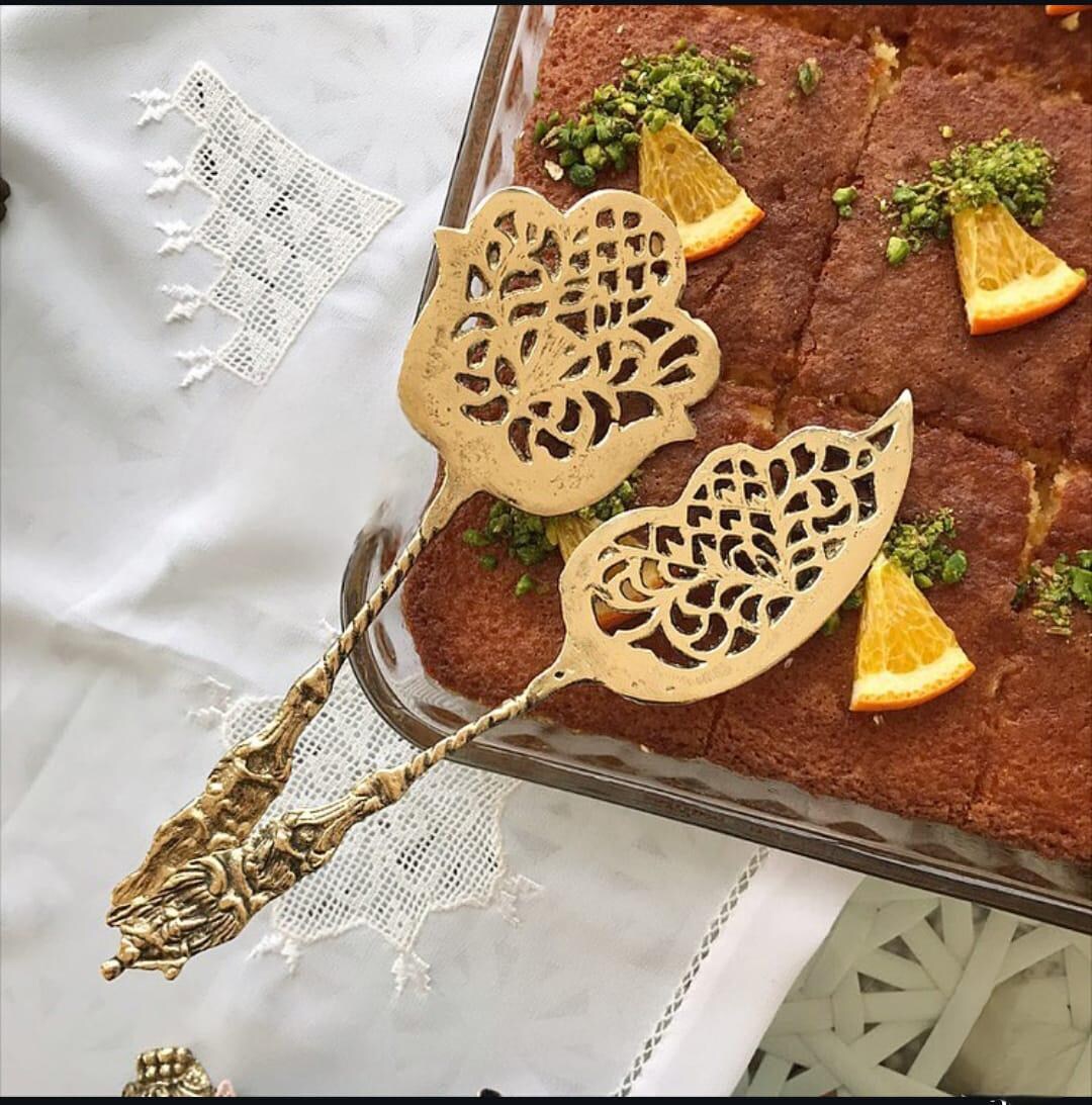 Vintage Gold Brass Cake Serving and Cutting Set,2 PCS Antique Laiton ...