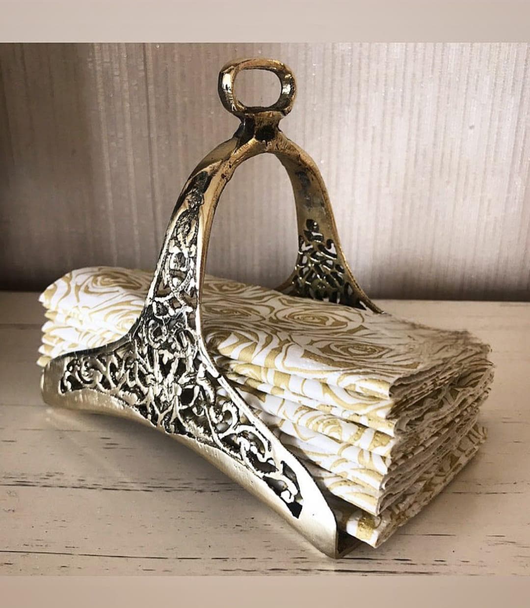 Vintage Gold Brass Horse Stirrup Napkin Holder,antique Napkin Stand for ...