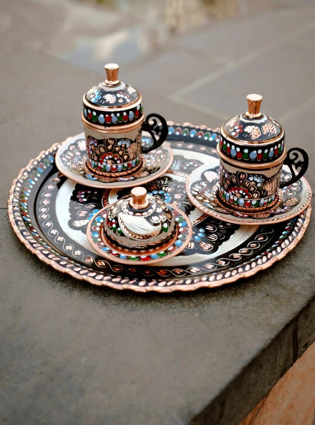 Turkish Copper Coffee Set for Two People: Espresso Kahve Gift Box ...