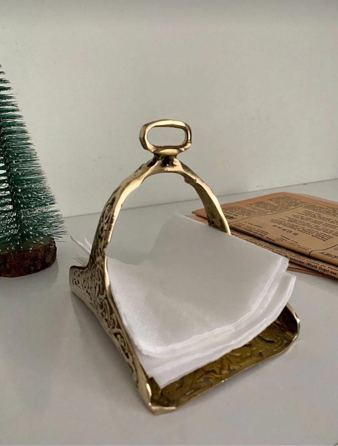 Vintage Gold Brass Horse Stirrup Napkin Holder,antique Napkin Stand for ...